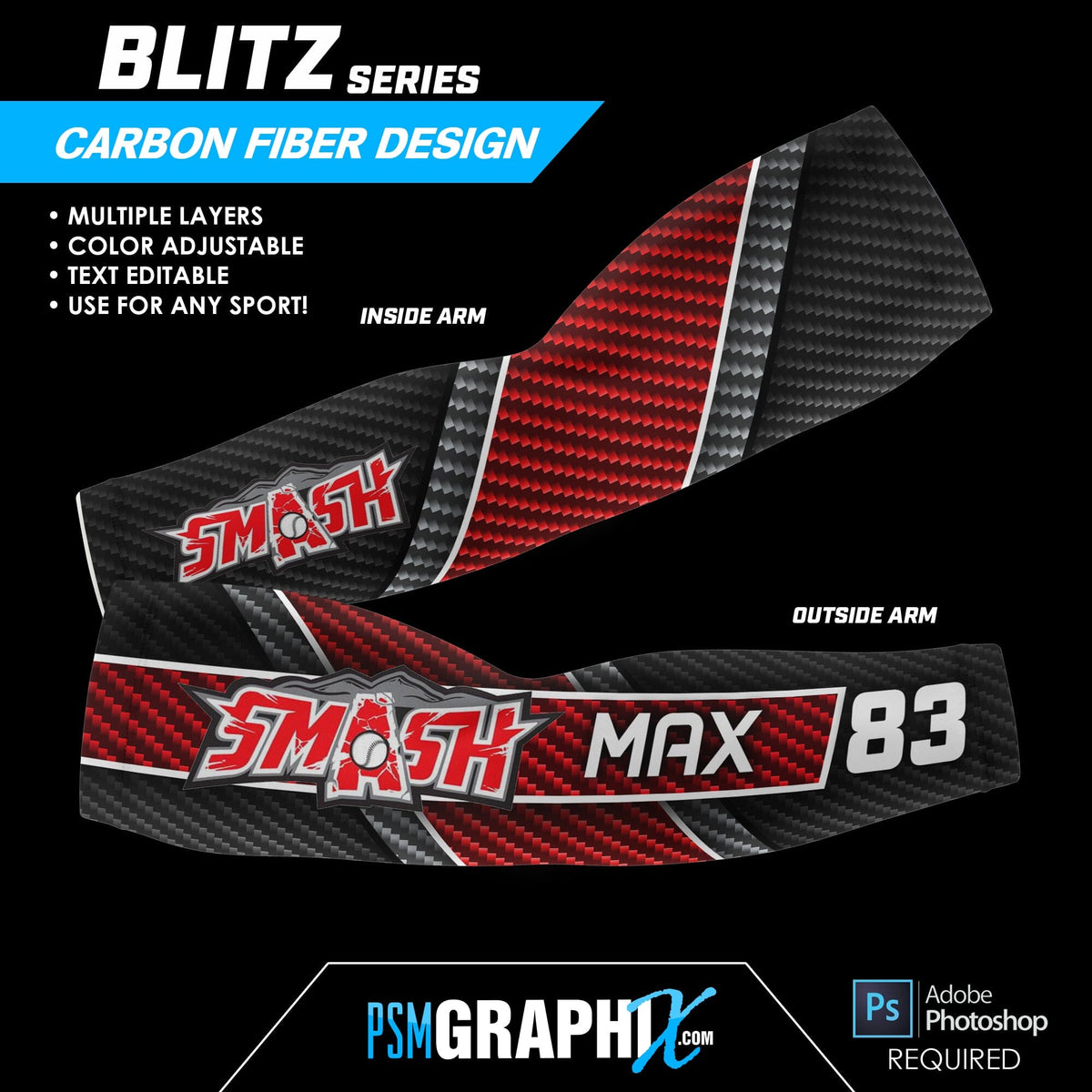 Carbon Fiber - BLITZ Series - Arm Sleeve Photoshop Template | PSMGraphix