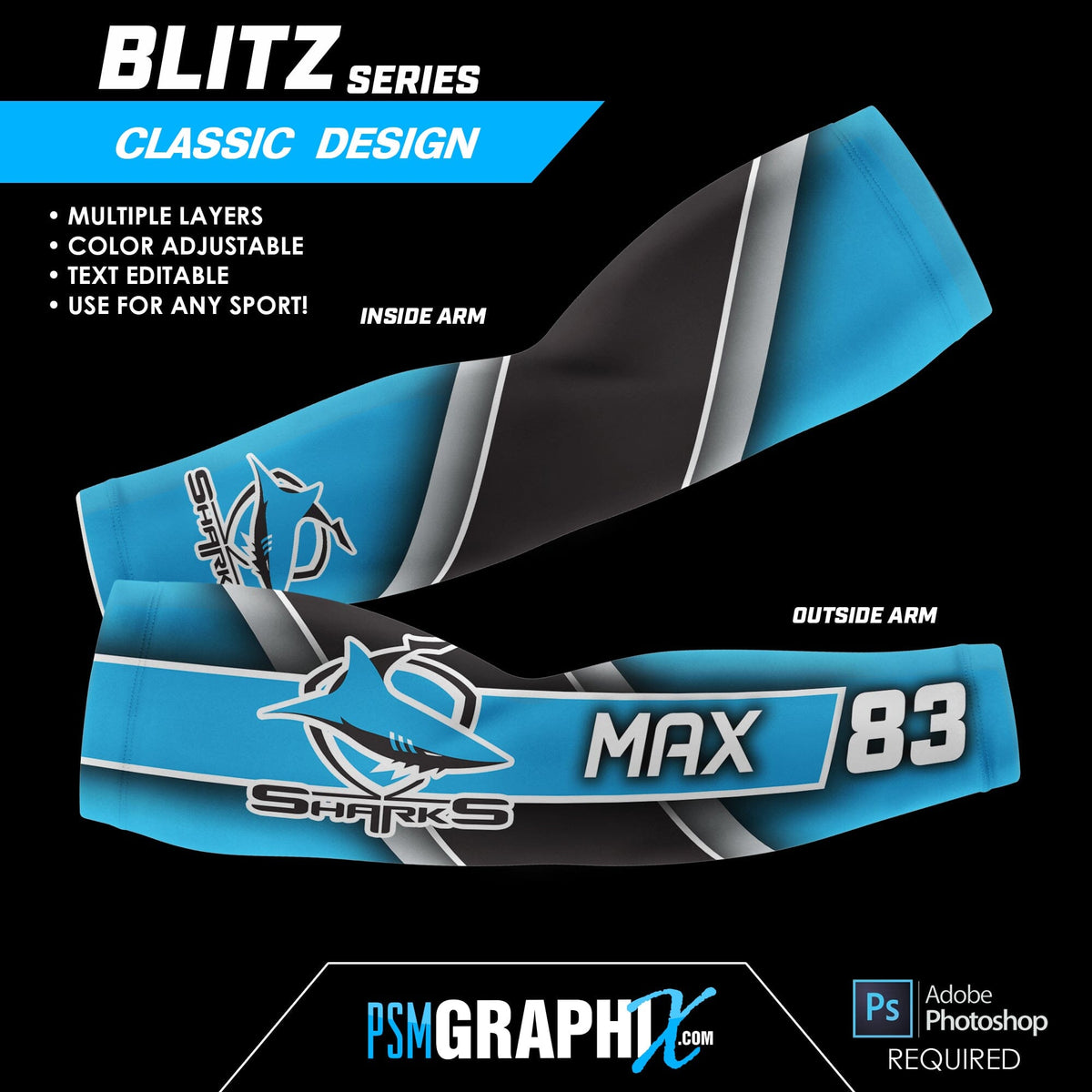 Classic - BLITZ Series - Arm Sleeve Photoshop Template | PSMGraphix