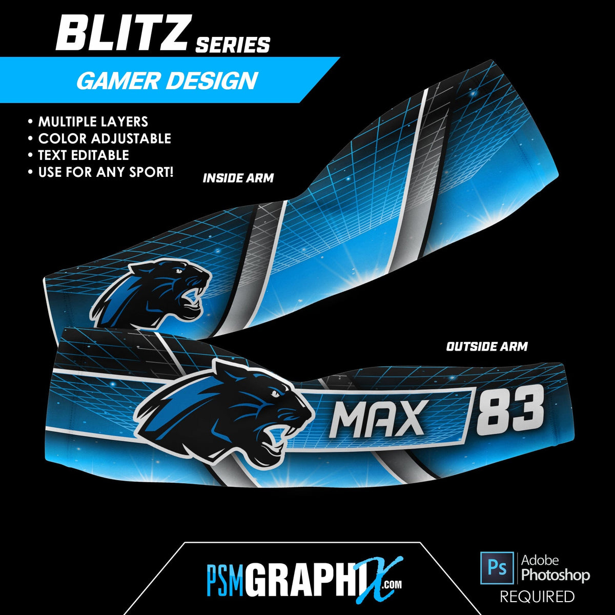 Gamer - BLITZ Series - Arm Sleeve Photoshop Template | PSMGraphix
